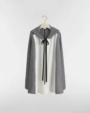 Dior Hooded Cape - Black And White Houndstooth Wool-cashmere-blend Knit