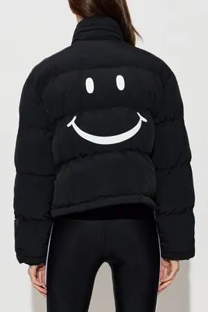 Moschino Padded Stand-up Collar Jacket With Logo And Smiley Print