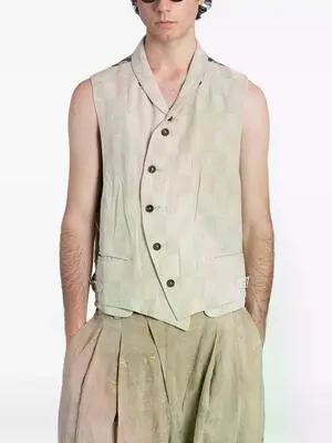 ZIGGY CHEN Check-pattern Asymmetric Waistcoat - Neutrals