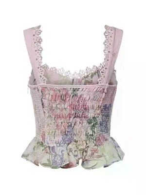 Charo Ruiz Ibiza Floret Floral-print Ruffled Peplum Top - Pink