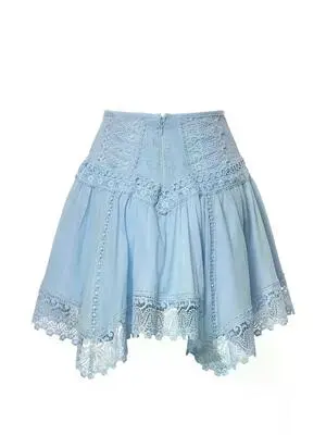 Charo Ruiz Ibiza Guipure Lace Trim Shirred Mini Skirt - Blue