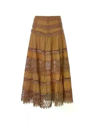 Charo Ruiz Ibiza Serza Lace-trim Tiered Skirt - Brown