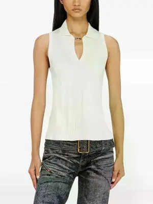 DIESEL® Sleeveless Rib-knit Silk Blend Polo Top