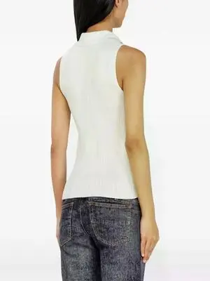 DIESEL® Sleeveless Rib-knit Silk Blend Polo Top