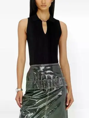 DIESEL® Sleeveless Rib-knit Silk Blend Polo Top With Oval D Plaque