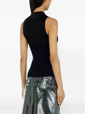 DIESEL® Sleeveless Rib-knit Silk Blend Polo Top With Oval D Plaque