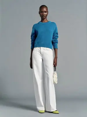 REFORMATION Eleni Cotton Crew Sweater - Blue