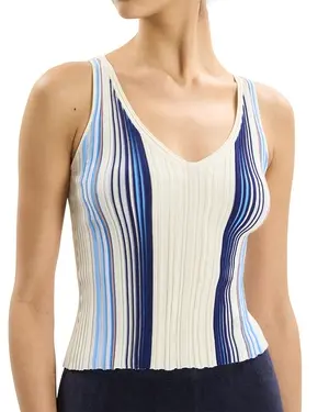 Theory Ribbed Knit Tank Top With Vertical Stripes