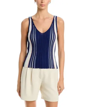 Theory Ribbed Knit Tank Top With Vertical Stripes - Navy Multi