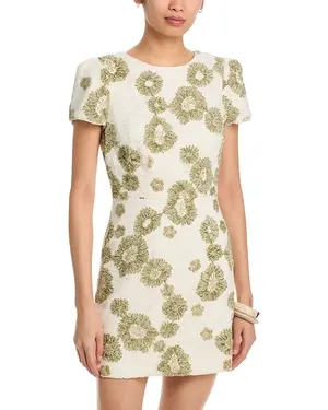MILLY Daisy Embroidered Mini Dress - White/green
