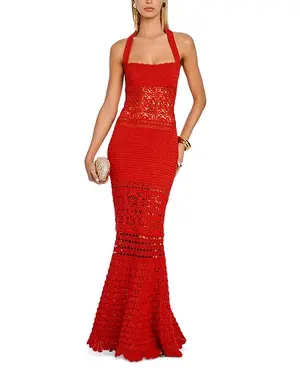 Retrofete Peggie Crochet Halterneck Maxi Dress - Geranium