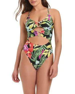Red Carter Multi Ring Cutout One Piece Swimsuit