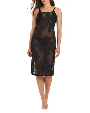 Red Carter Crochet Midi Slip Dress Swim Cover-up - Black