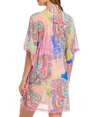 BLEU BY ROD BEATTIE Paisley Print Caftan Swim Cover-up With Tassels