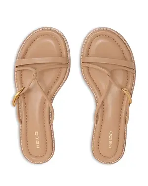 REISS Raina Flat Leather Sandals With Gold Tone Detail