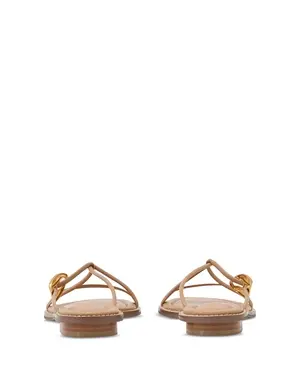 REISS Raina Flat Leather Sandals With Gold Tone Detail