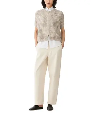 Lafayette 148 New York Flax Linen Cotton Open Knit Zip-up Vest