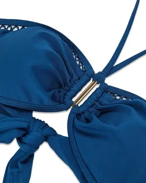 REISS Janina Shimmer Bikini Top - Blue