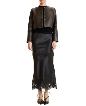 Cynthia Rowley Lace Trim Satin Skirt - Black