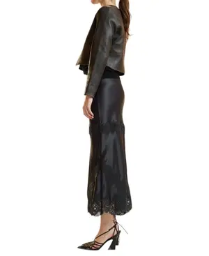 Cynthia Rowley Lace Trim Satin Skirt - Black