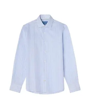 ROBERT TALBOTT Reynolds Windowpane Cotton Linen Blend Shirt In Contemporary Fit