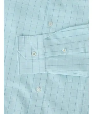 Robert Talbott Reynolds Windowpane Cotton Linen Blend Shirt In Contemporary Fit - Green