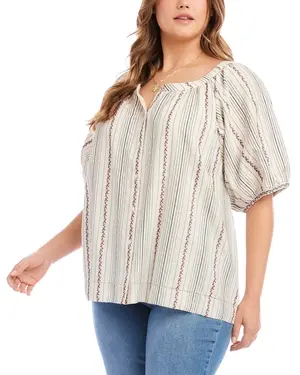Karen Kane Puff Sleeve Embroidered Peasant Top
