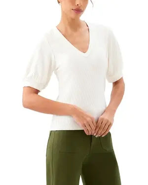 Karen Kane Ribbed Puff Sleeve Top - Cream