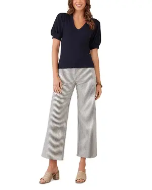 Karen Kane Ribbed Puffed Sleeve Top - Navy