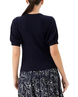 Karen Kane Ribbed Puffed Sleeve Top - Navy