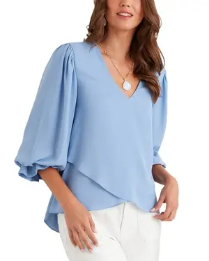 Karen Kane Crossover Hem Top - Chambray