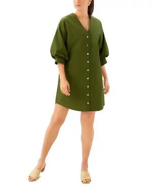 Karen Kane Lantern Sleeve Shirtdress - Olive