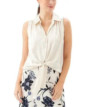 Karen Kane Sleeveless Tie Front Shirt - Ecru