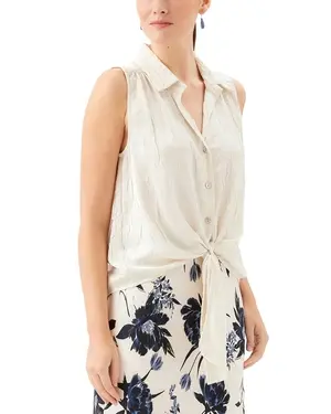 Karen Kane Sleeveless Tie-front Shirt - Ecru