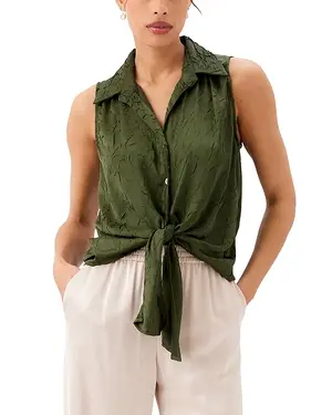 Karen Kane Sleeveless Tie Front Shirt - Olive