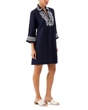 Karen Kane Embroidered Linen Blend Dress