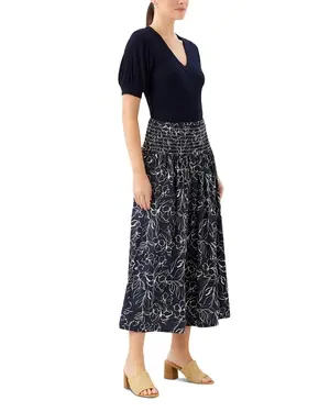 Karen Kane Smocked Waist Midi Skirt With Floral