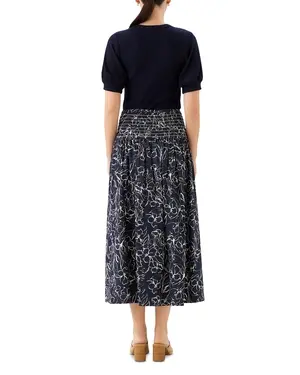 Karen Kane Smocked Waist Midi Skirt With Floral