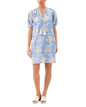 Karen Kane Tasseled Puffed Sleeve Dress - Chambray/natural