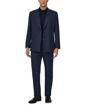 Boggi Milano Regular Fit Double Breasted Prince Of Wales Suit - Navy Blue