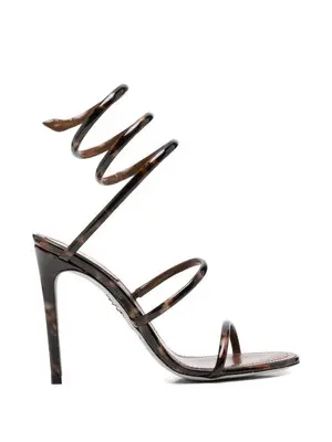 Rene Caovilla Cleo High Heel Sandals With Spiral Ankle Strap - Brown