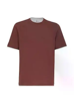 Brunello Cucinelli Cotton Jersey Crew-neck T-shirt With Faux-layering - Brown