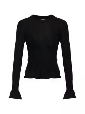 JIL SANDER Ribbed Wool Sweater With Ruffled Cuffs - Black