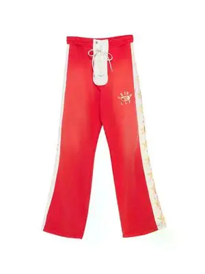 SECND SLF Lace-up Star-print Cotton Track Pants - Red