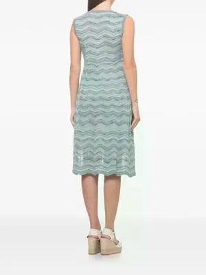 D.exterior Chevron-knit Metallic-thread Midi Dress