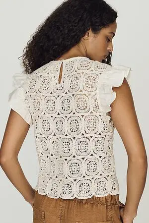DOLAN LEFT COAST Cotton Crochet Flutter Sleeve Top