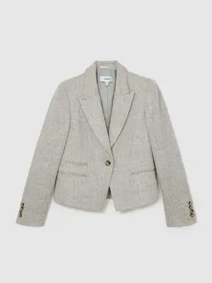 REISS Ezra Petite Herringbone Linen-blend Cropped Suit Blazer