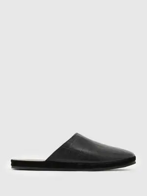 REISS Muler Leather Checkerboard-embossed Mules