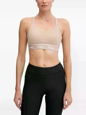 Guess Logo-underband Cross-back Bra - Neutrals