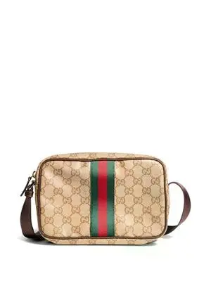 Gucci Gg Supreme Web-stripe Shoulder Bag - Neutrals